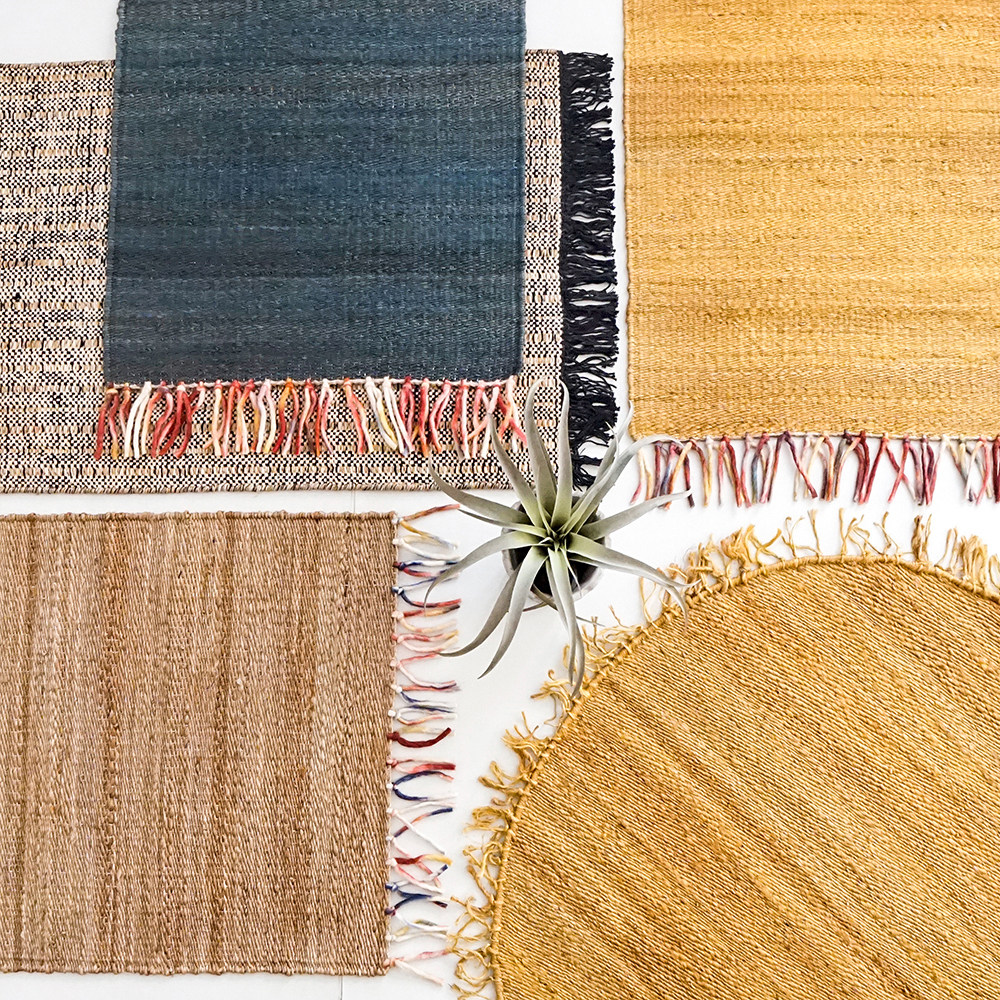 印度进口手工编织素色黄麻地垫地毯