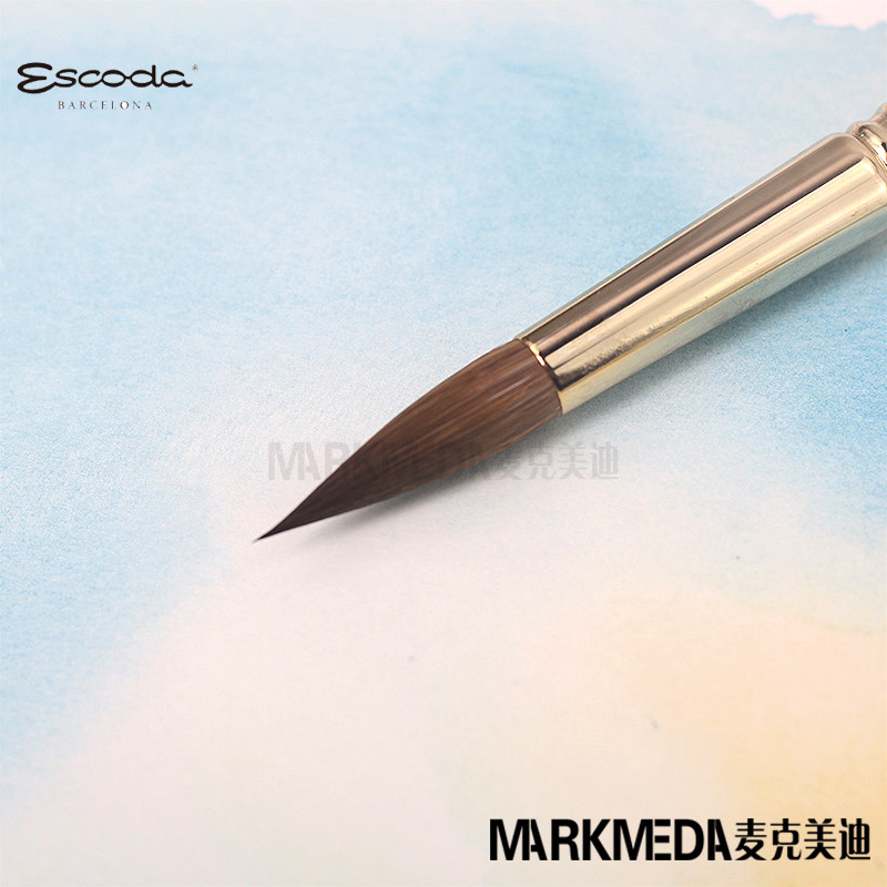 进口 Escoda笔皇水彩笔Grafilo貂毛雕花长杆圆头古典用油画笔2420_虎窝淘