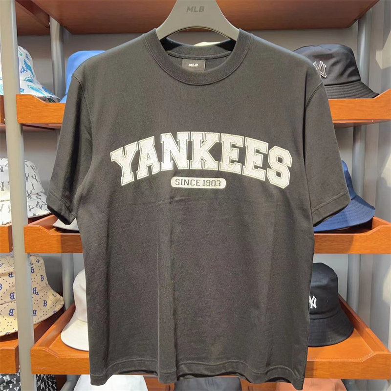 MLB专柜2023夏季新款字母印花休闲百搭情侣圆领短袖T恤3ATSV0633_虎窝淘
