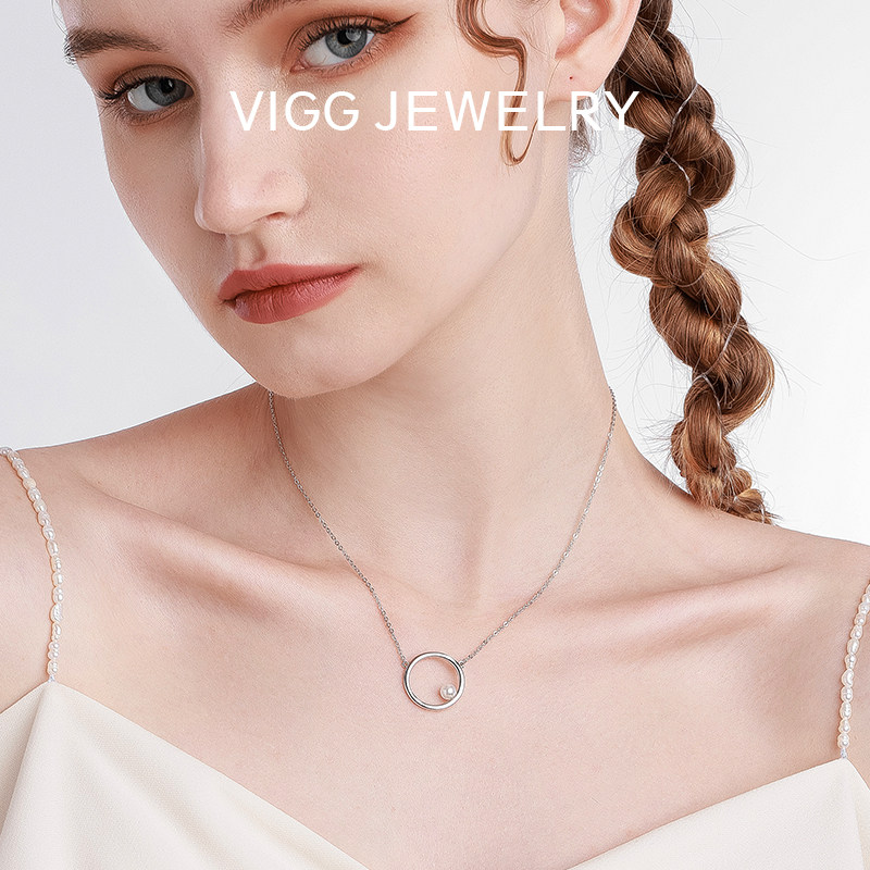 VIGG地心引力项链女纯银珍珠锁骨链轻奢小众设计感吊坠2023首饰品_虎窝淘