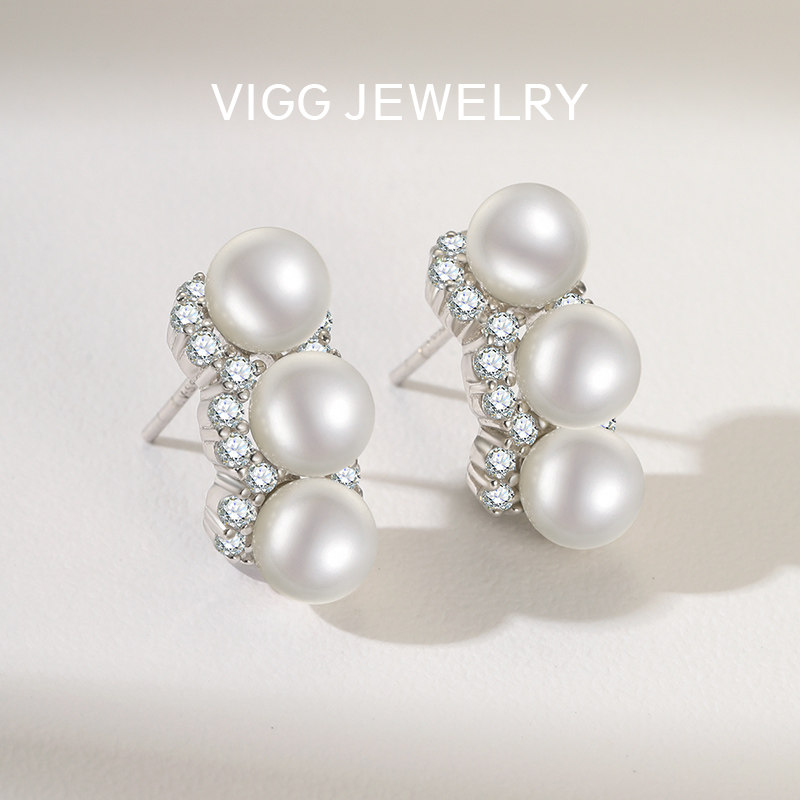VIGG猫爪耳钉女纯银淡水贝珠耳环2023新款年潮小众设计感百搭耳饰_虎窝淘