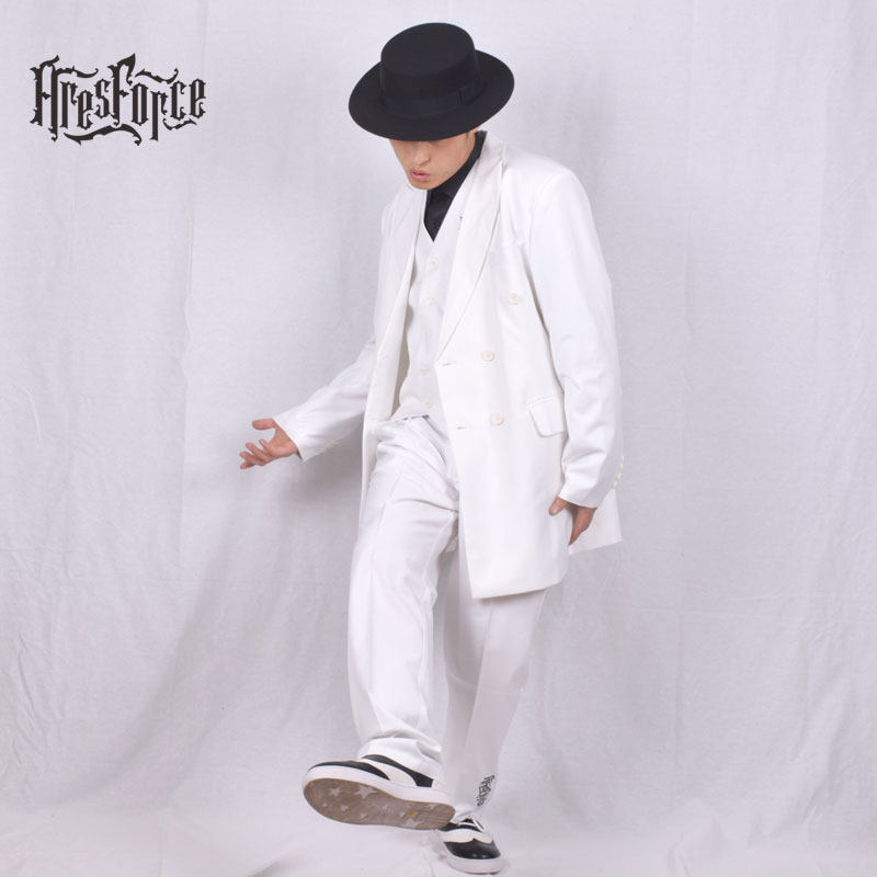 成人白色西裤马甲西服套装Popping机械舞Locking街舞嘻哈表演出服_虎窝淘