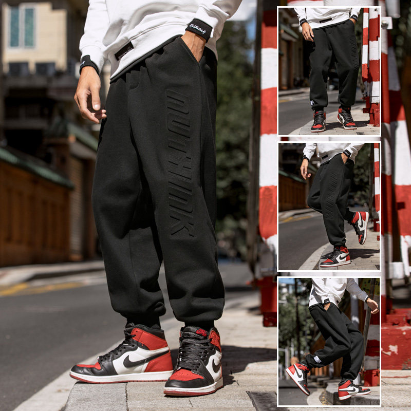 Nuthink潮牌运动裤加绒潮流裤子男潮大码男裤卫裤国潮休闲裤男款_虎窝淘