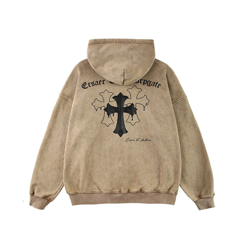ER哥特风十字架做旧卫衣男美式高街潮牌连帽衫oversize情侣外套秋_虎窝淘
