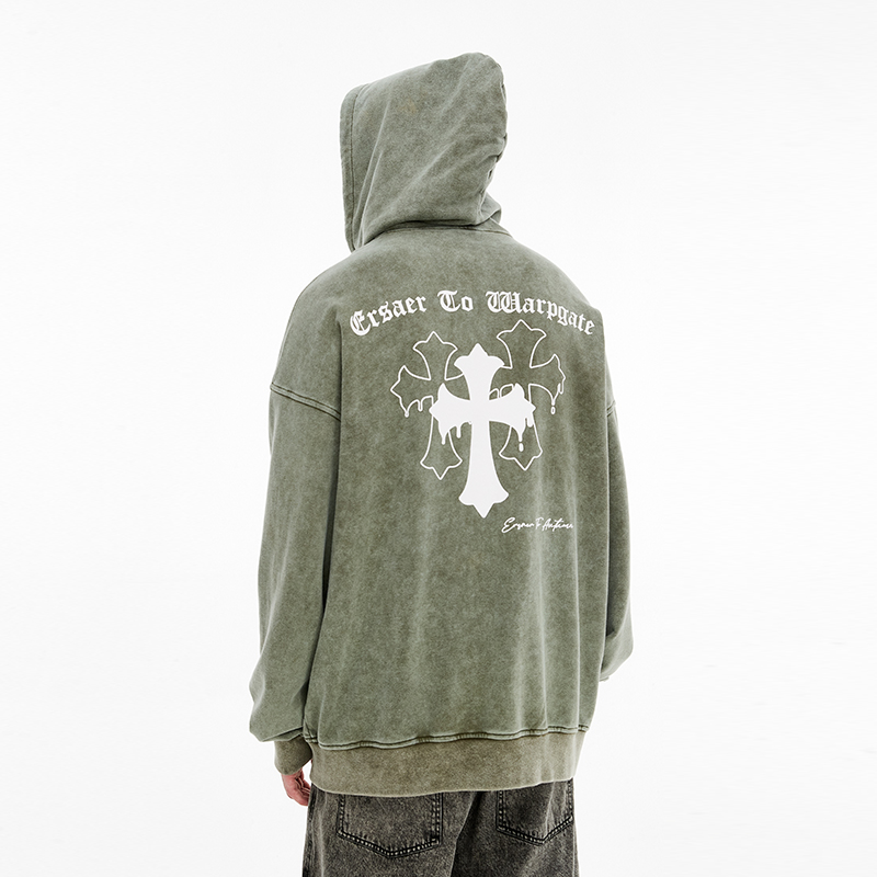 ER哥特风十字架做旧卫衣男美式高街潮牌连帽衫oversize情侣外套秋_虎窝淘