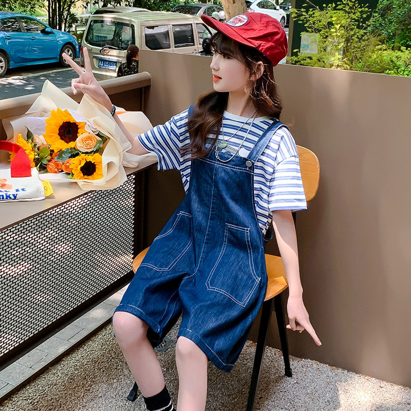 女童背带裤套装2023夏季新款洋气韩版中大儿童夏装牛仔裤两件套潮_虎窝淘