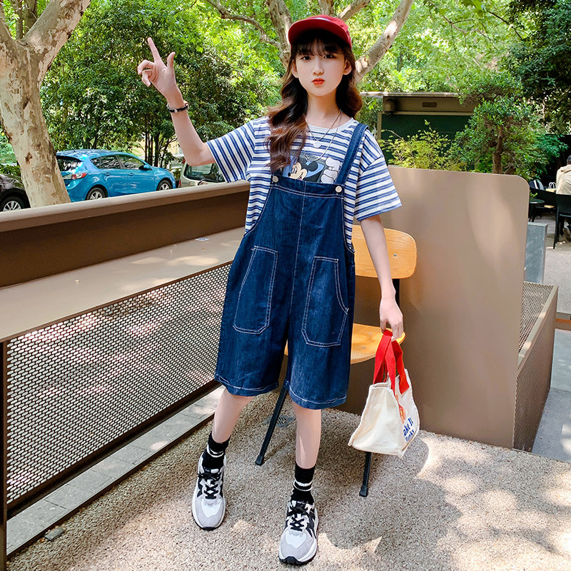 女童背带裤套装2023夏季新款洋气韩版中大儿童夏装牛仔裤两件套潮_虎窝淘