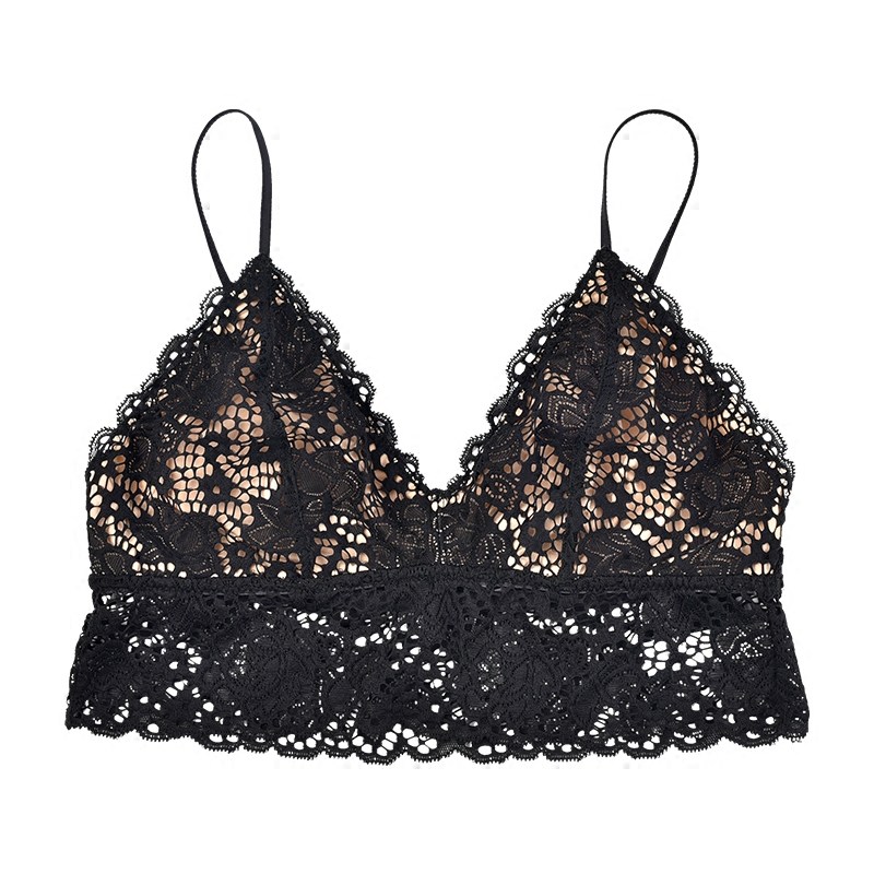 米图法式蕾丝无钢圈内衣薄款美背夏吊带大胸显小文胸少女bralette_虎窝淘