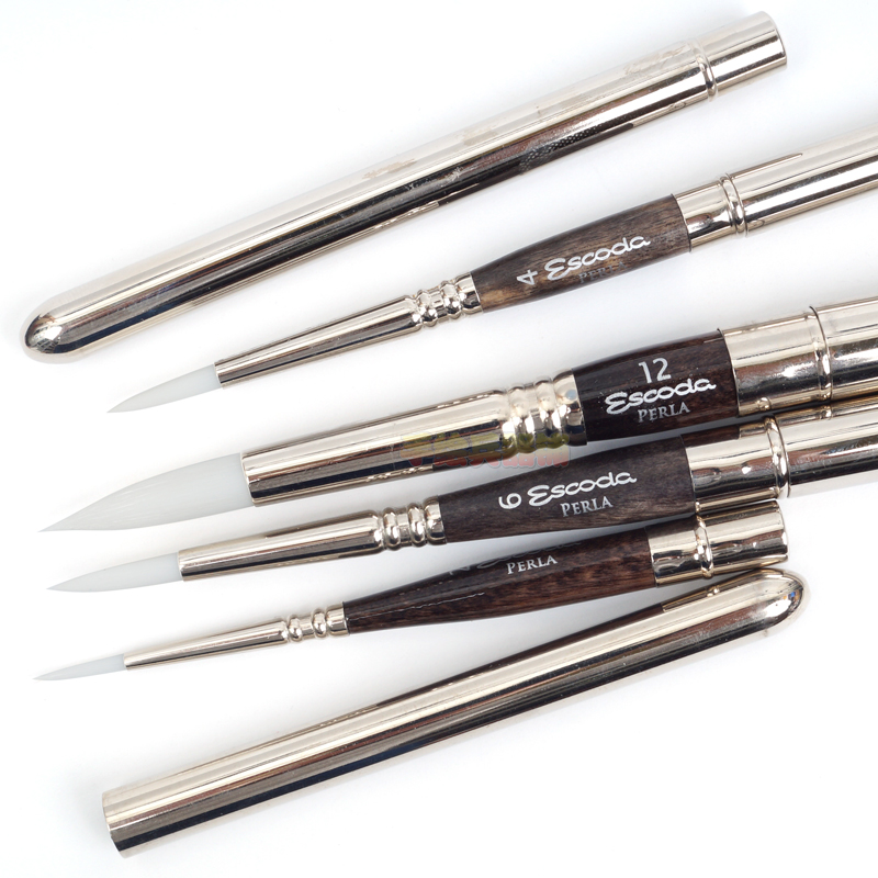 西班牙制造笔皇ESCODA PERLA珍珠白东丽尼龙毛水彩画笔旅行画笔 1438软性细毛弹性适中圆头水彩画笔_虎窝淘