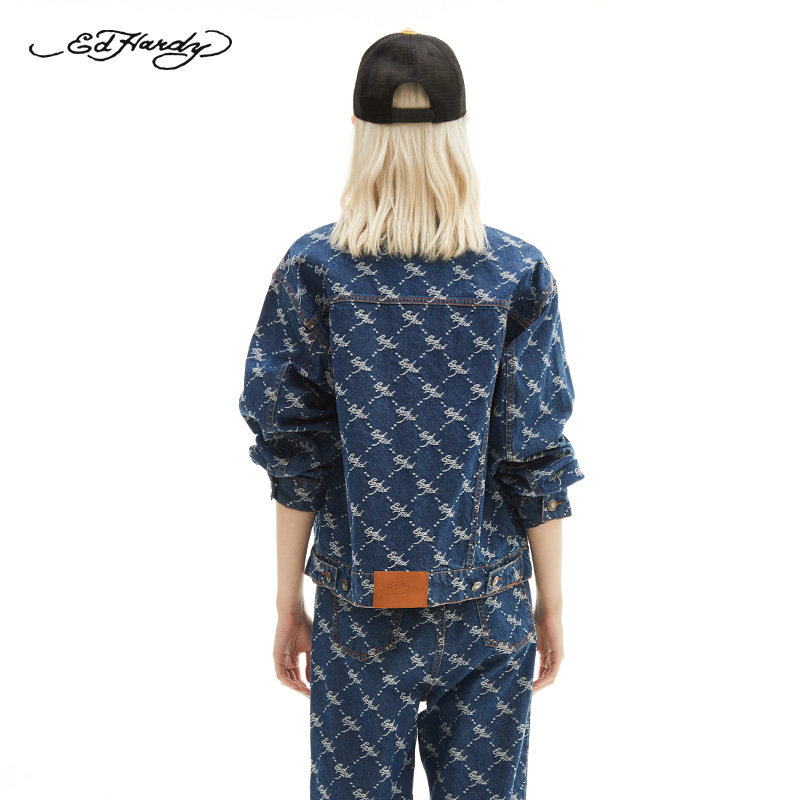 Ed Hardy官方正品2022秋季新款花体LOGO女士牛仔外套夹克E1OCW079_虎窝淘