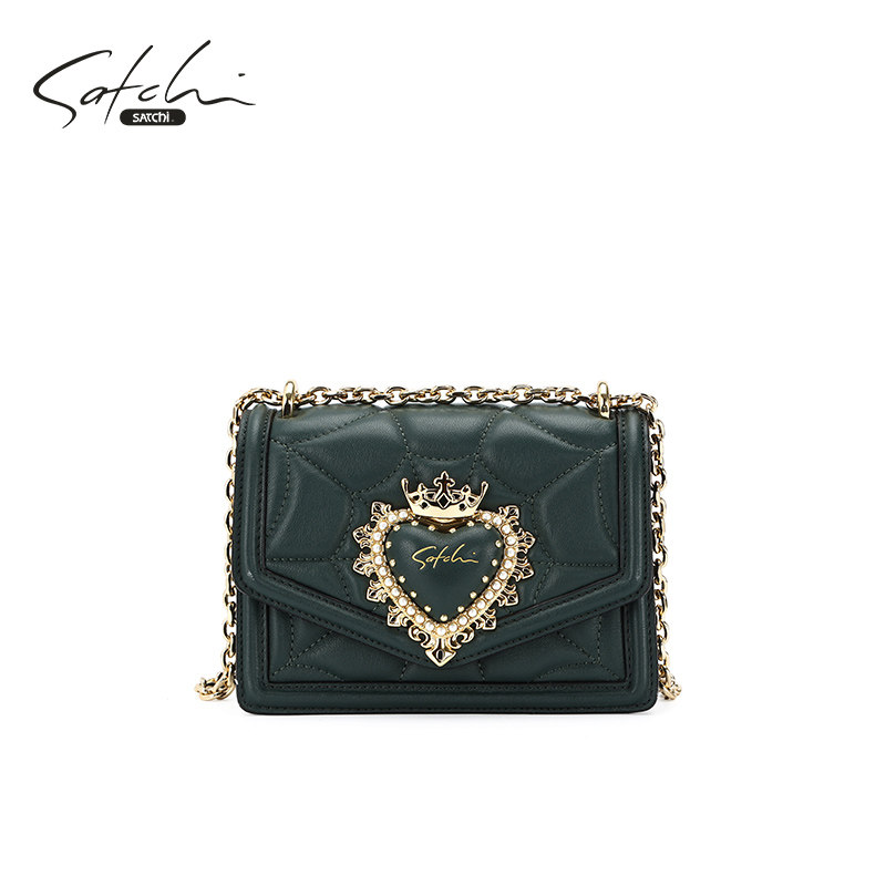 SATCHI/沙驰女包品牌设计师单肩包高级感女神包小方包菱格链条包_虎窝淘
