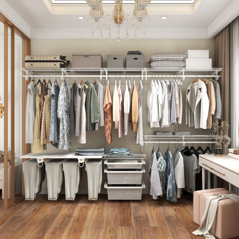 铂耐金属衣柜主卧衣帽间框架定制卧室步入式砌墙衣柜储物间折叠门_虎窝淘