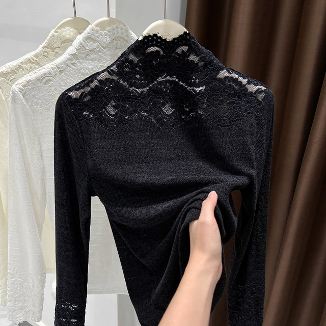 Super nice lace splicing bottoming shirt for women in autumn and winter ...