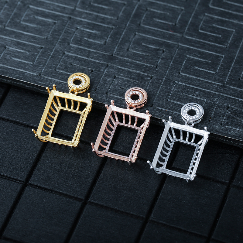 S925银镀18K金吊坠空托镂空吊坠托女 diy镶嵌蜜蜡琥珀和田玉空托_虎窝淘