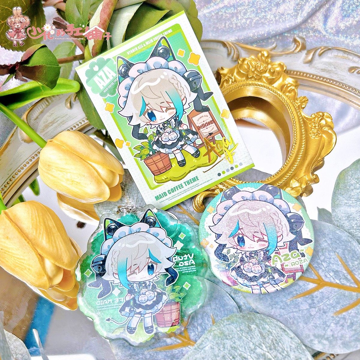 小花的手工铺子ROZA虚拟Vtuber同人周边徽章挂件罗伊roi阿萨aza_虎窝淘