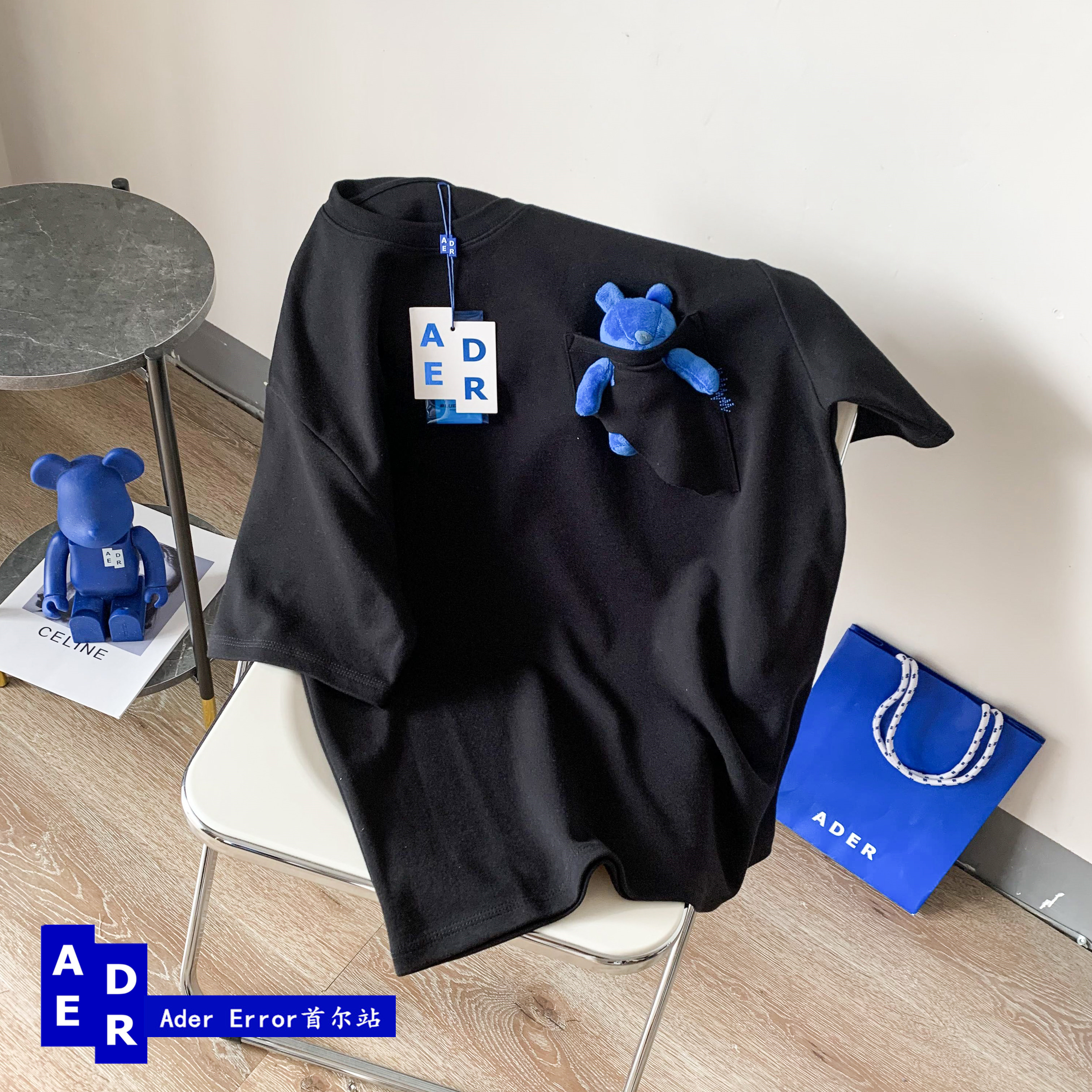 2023夏季ADER ERROR破洞玩偶口袋小熊短袖女韩版情侣圆领宽松T桖_虎窝淘