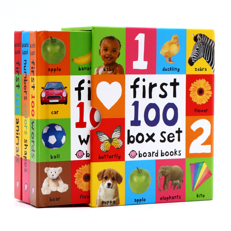 现货启蒙认知100词3册盒装英文原版绘本First 100 Words/Animals/Colors 1-3岁儿童英语早教启蒙认知纸板书常见 ...