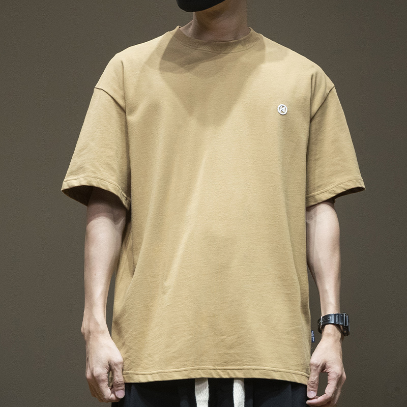 潮流日系280g重磅短袖T恤男刺绣全棉五分袖男士夏季大码半袖男款_虎窝淘