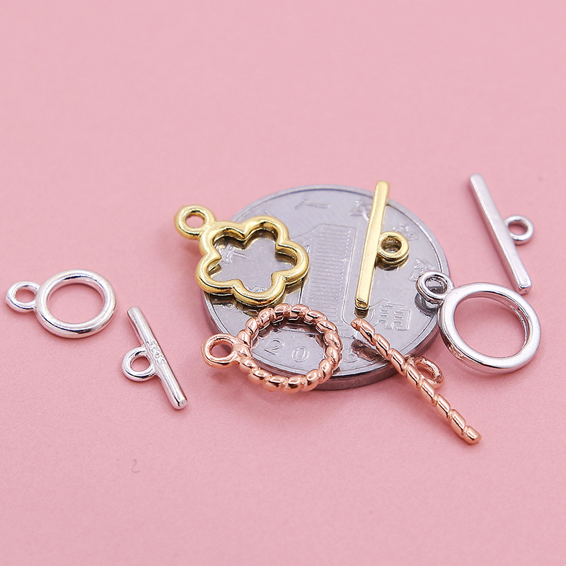 S925纯银圆形麻花爱心OT扣子DIY饰品珍珠扣圆环圆形收尾扣手链扣_虎窝淘