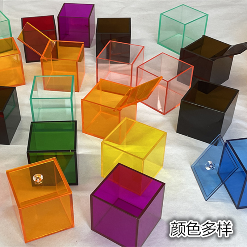 透明亚克力翻盖盒家居收纳盒有盖正方形防尘盒子简约玻璃化妆收纳_虎窝淘