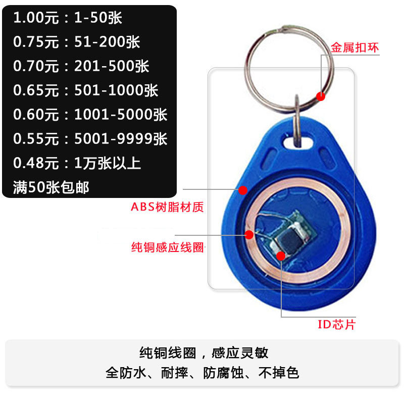 智能小区门卡ID125蓝色3号IC钥匙扣卡定制门禁铁环扣卡业主门禁卡_虎窝淘