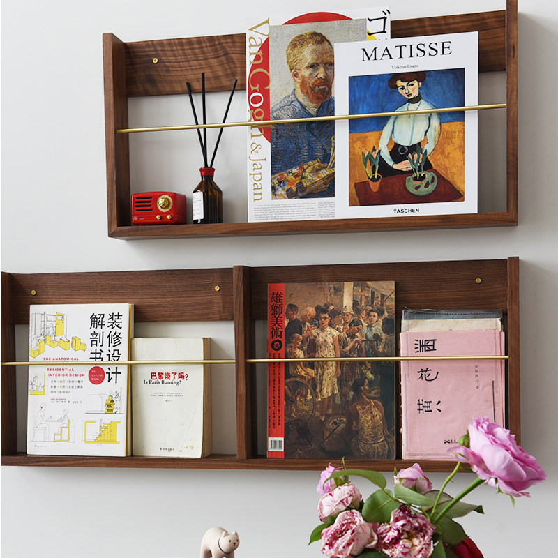 CHONG翀胡桃木黄铜杂志架壁挂书报绘本报刊墙上挂墙上墙木质收纳_虎窝淘