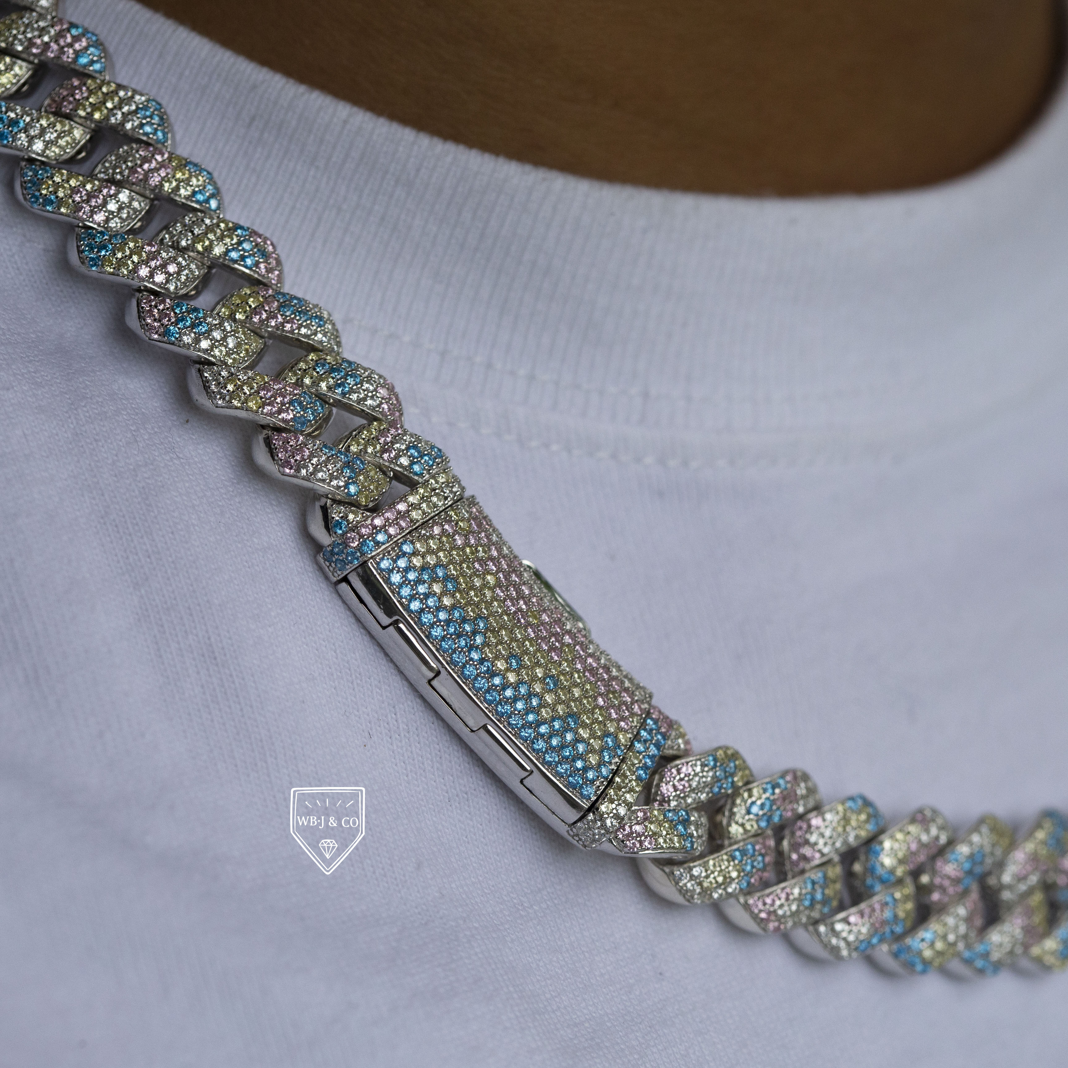 WBJ定制珠宝 15mm方古巴项链 S925银镀金手工镶嵌包邮彩色古巴_虎窝淘