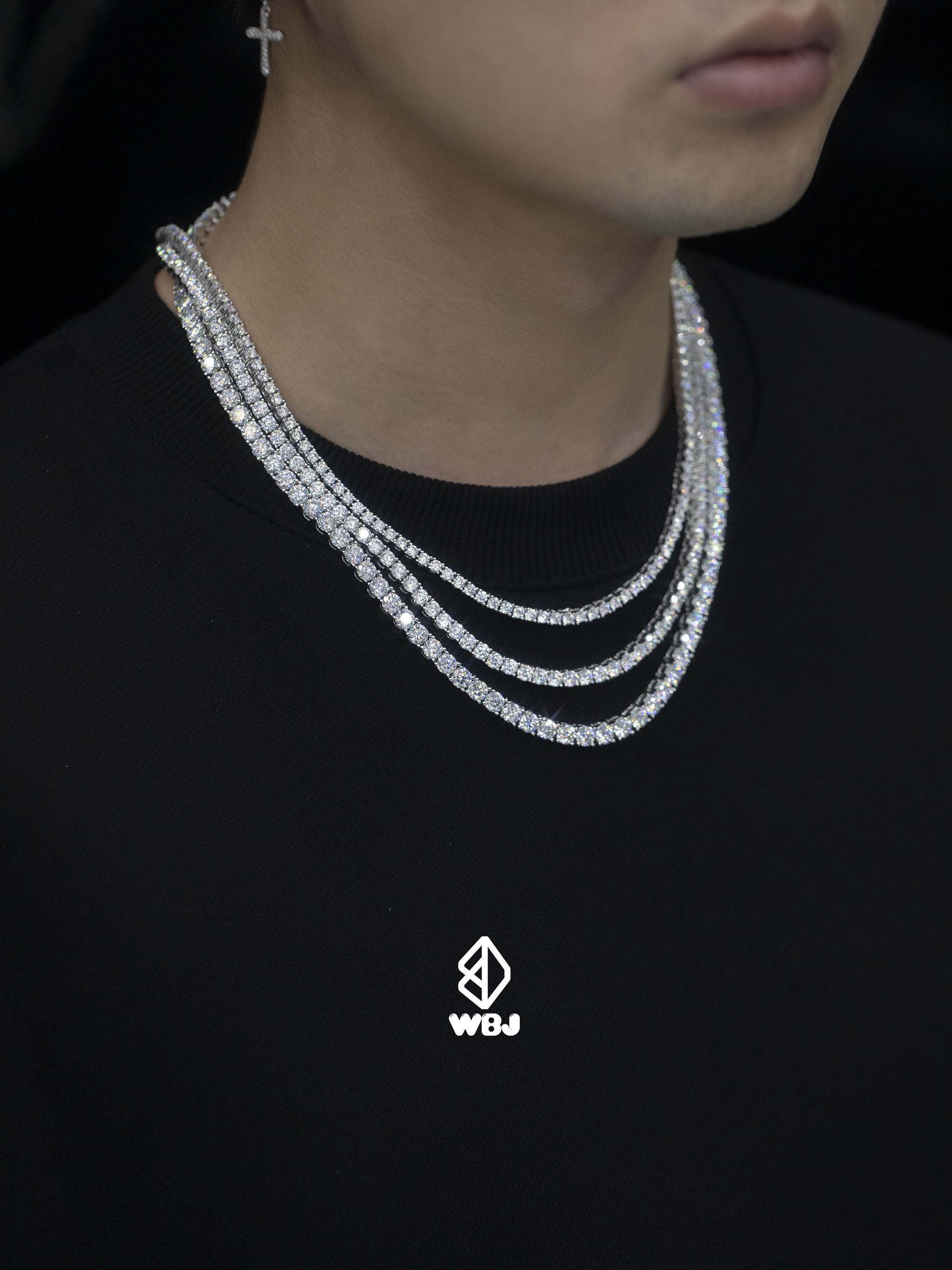 WBJ定制珠宝莫桑钻网球项链 3/4/5mm粗细情侣项链嘻哈银饰_虎窝淘