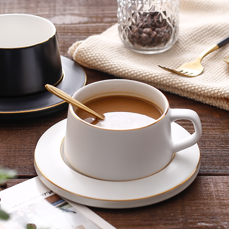 ins北欧咖啡杯套装办公室下午茶咖啡杯碟带勺简约咖啡厅陶瓷杯子_虎窝淘