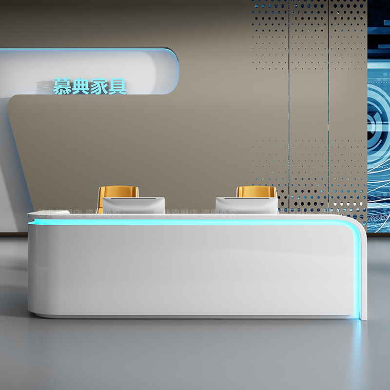 慕典办公前台白色烤漆前台桌弧形接待台收银台迎宾台大厅创意吧台_虎窝淘