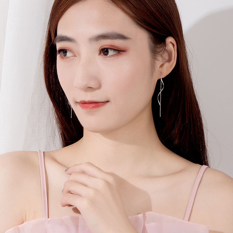 S925纯银流苏波浪耳线女2023新款洋气高级感轻奢耳环耳坠耳链耳饰_虎窝淘