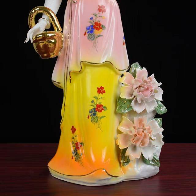 Ceramic Seven Fairies Statue Hundred Flowers Peony Fairy Home Buddhist ...