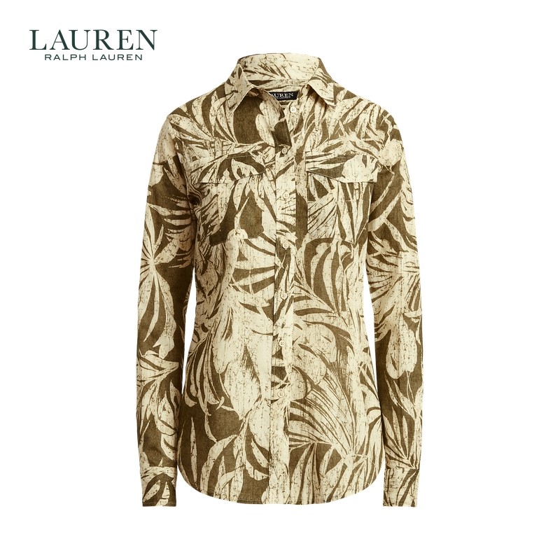 Lauren/拉夫劳伦女装经典款棕榈叶印花棉质薄纱衬衫RL61012_虎窝淘