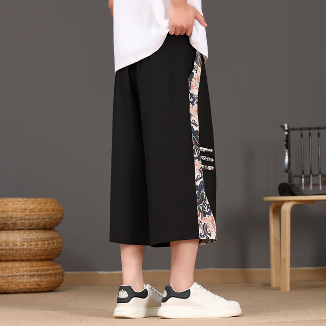 Chinese style cropped pants men's summer new Chinese shorts youth men's ...