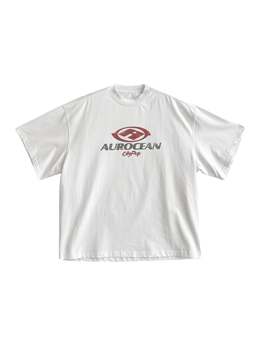Aurocean白色短袖 320克重磅全棉微破损做旧vintage数码印花T恤_虎窝淘