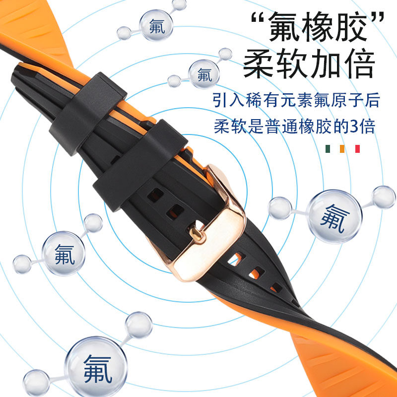 弧形氟橡胶手表带男硅胶适配美度华为GT阿玛尼卡西欧海鸥浪琴天梭_虎窝淘