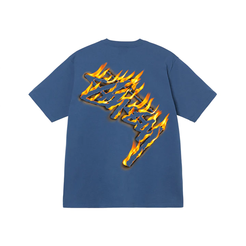 STUSSY BURNING STOCK TEE燃烧火焰大LOGO短袖T恤宽松夏季潮流_虎窝淘