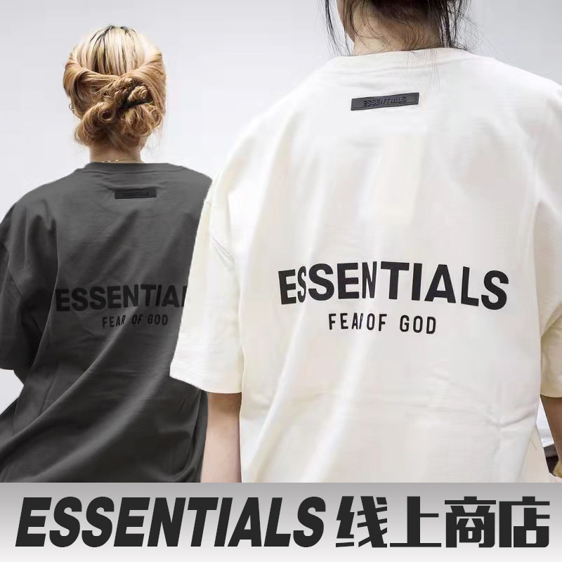 ESSENTIALS短袖主线FOG植绒潮牌FG男女欧美高街情侣装纯棉宽松t恤_虎窝淘