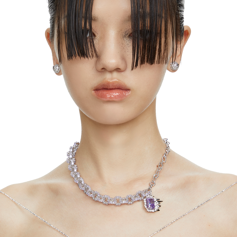 YVMIN尤目涟漪系列密镶宝石环拼接S925银项链_虎窝淘