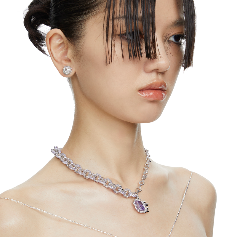 YVMIN尤目涟漪系列密镶宝石环拼接S925银项链_虎窝淘