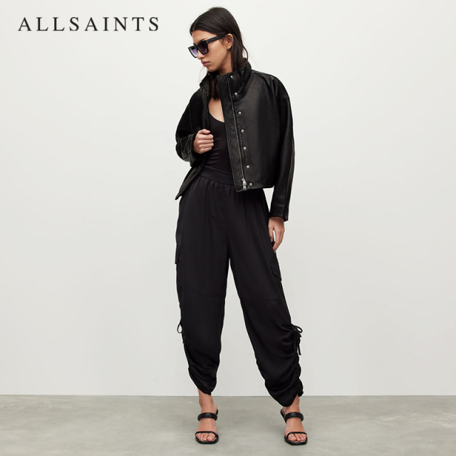 Celebrity ALLSAINTS Women's motorcycle leather jacket Ryder stand ...
