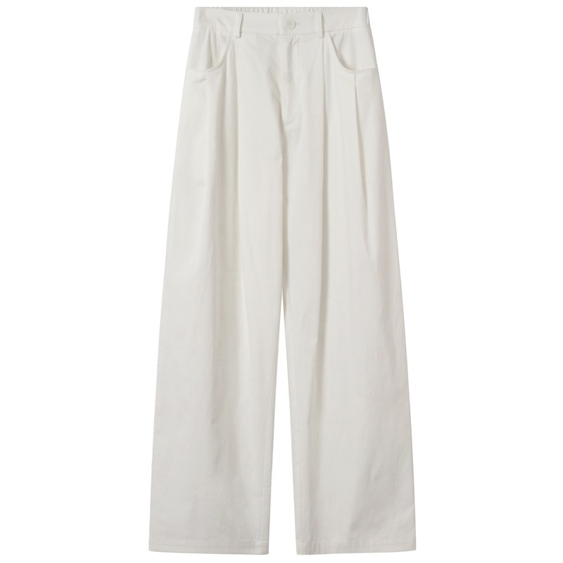 你好卡农半松紧高腰休闲裤女夏季新款宽松高腰直筒阔腿白色裤子_虎窝淘