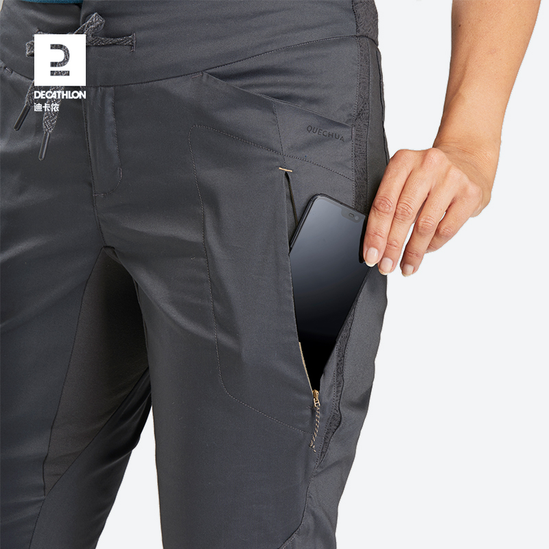 迪卡侬旗舰店女士徒步七分裤休闲运动裤透气舒适宽松中裤ODT2_虎窝淘