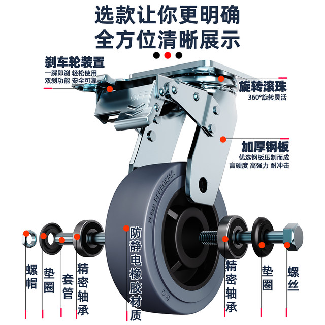 Anti-static casters 4 inch 5 inch 6 inch 8 inch heavy duty TPR rubber ...