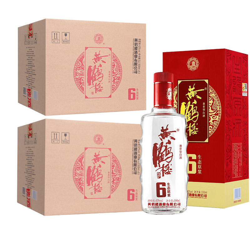 【官方旗舰】黄鹤楼酒生态原浆6 42度500ml*12瓶兼香型白酒整箱_虎窝淘