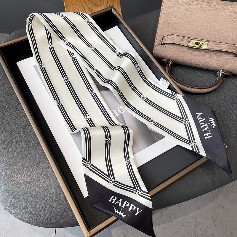 日韩新款条纹丝巾女小长条春秋搭配衬衫装饰领巾发带绑发绑包丝带_虎窝淘