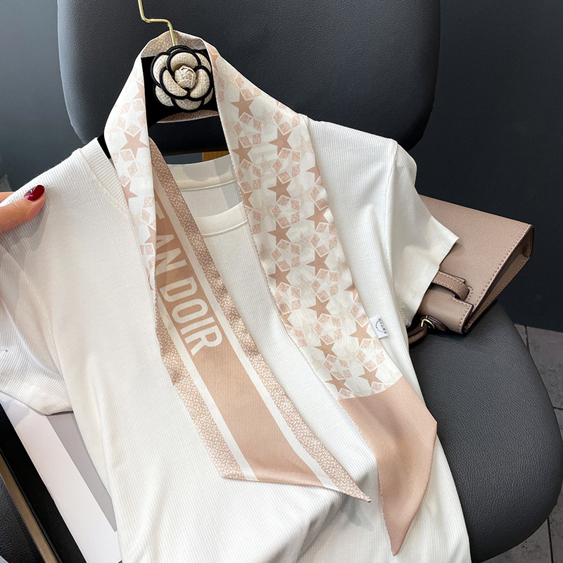 克莱因蓝长条小丝巾女春秋夏季百搭西装衬衫领巾细窄长条发带飘带_虎窝淘