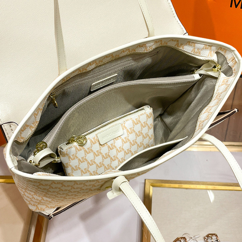 MK正品女包真皮托特包女大容量牛皮手提大包包2023新款印花子母包_虎窝淘