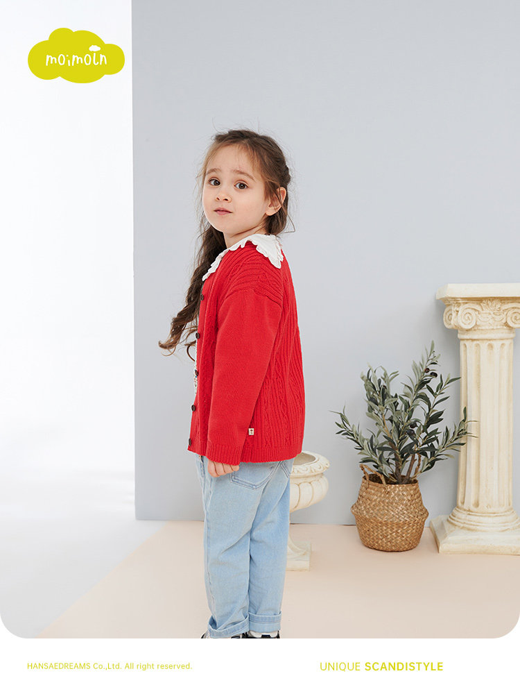 moimoln小云朵童装春夏新款女童红色针织开衫女宝宝外套休闲上衣_虎窝淘