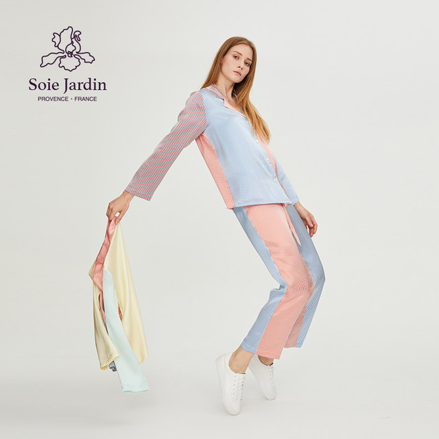 soie jardin 3# Rainbow striped pajamas set striped contrast color ...